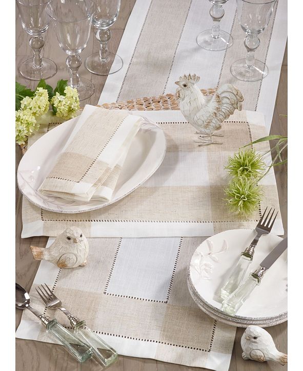 Saro Lifestyle Timeless Linen Blend Table Runner with Hemstitch Accents ...
