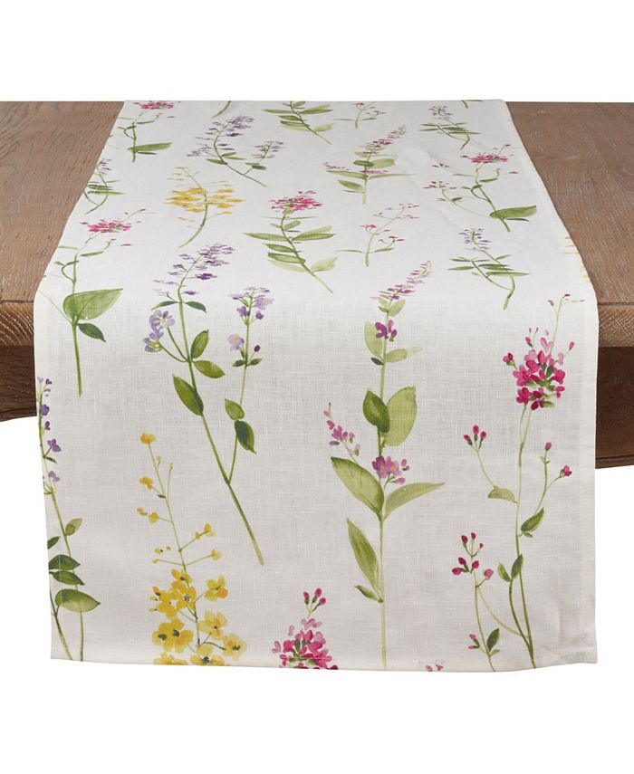 Saro Lifestyle Linen Table Runner with Watercolor Floral Stem Design ...