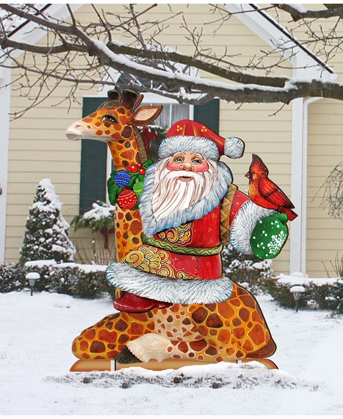 Designocracy Santa on Giraffe Free Standing Garden Decor - Macy's