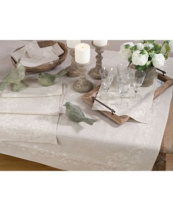 Saro Lifestyle Embroidered Swirl Design Natural Linen Blend Table ...