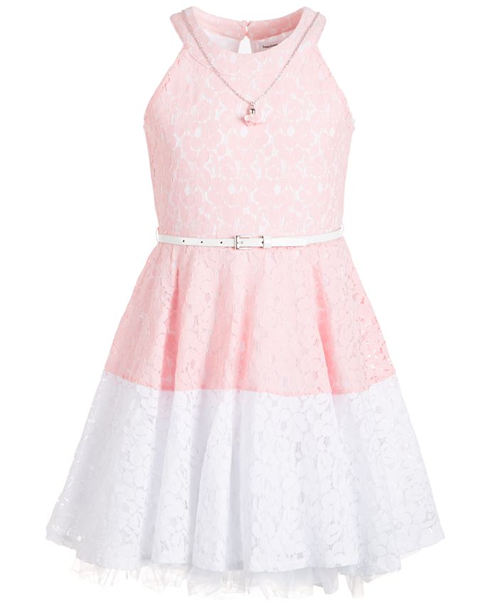 Beautees Big Girls Colorblocked Lace Necklace Dress - Macy's