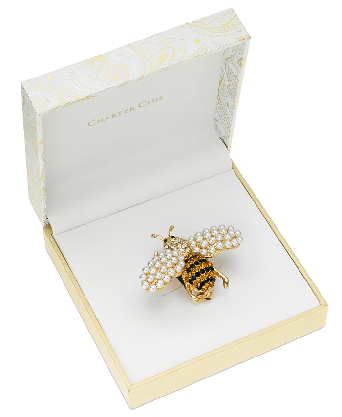 Charter Club Gold-Tone Pavé & Imitation Pearl Bee Pin, Created for Macy ...