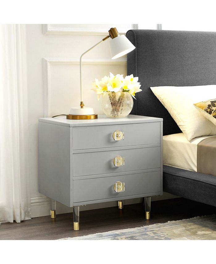 Nicole Miller Alienor 3-Drawer High Gloss Nightstand with Acrylic Legs ...