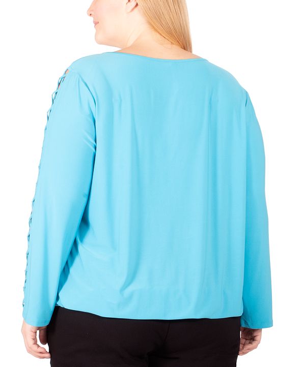 NY Collection Plus Size Rhinestone-Lattice-Sleeve Top & Reviews - Tops ...