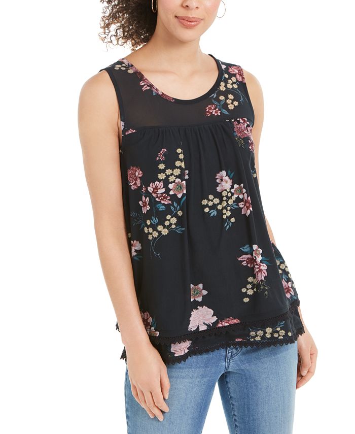 Style & Co Floral-Print Mesh Tank Top, Created for Macy's - Macy's