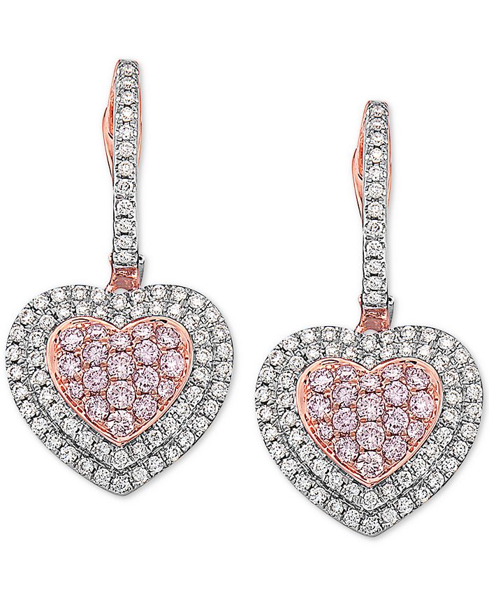 Macy's Natural Pink Certified Diamond Heart Drop Earrings (1-1/4 ct. t ...