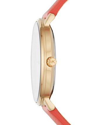 Michael Kors Women's Pyper Pink Coral Leather Strap Watch 38mm - Macy's