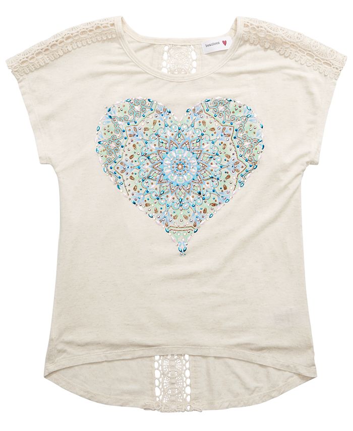 Beautees Big Girls Lace-Back Heart T-Shirt - Macy's