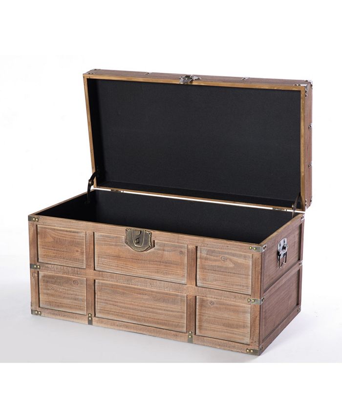 Vintiquewise Wooden Rectangular Lined Rustic Storage Trunk with Latch ...