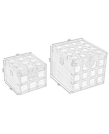 Vintiquewise Wooden Square Galvanized Metal Lined Storage Trunk, Set Of ...