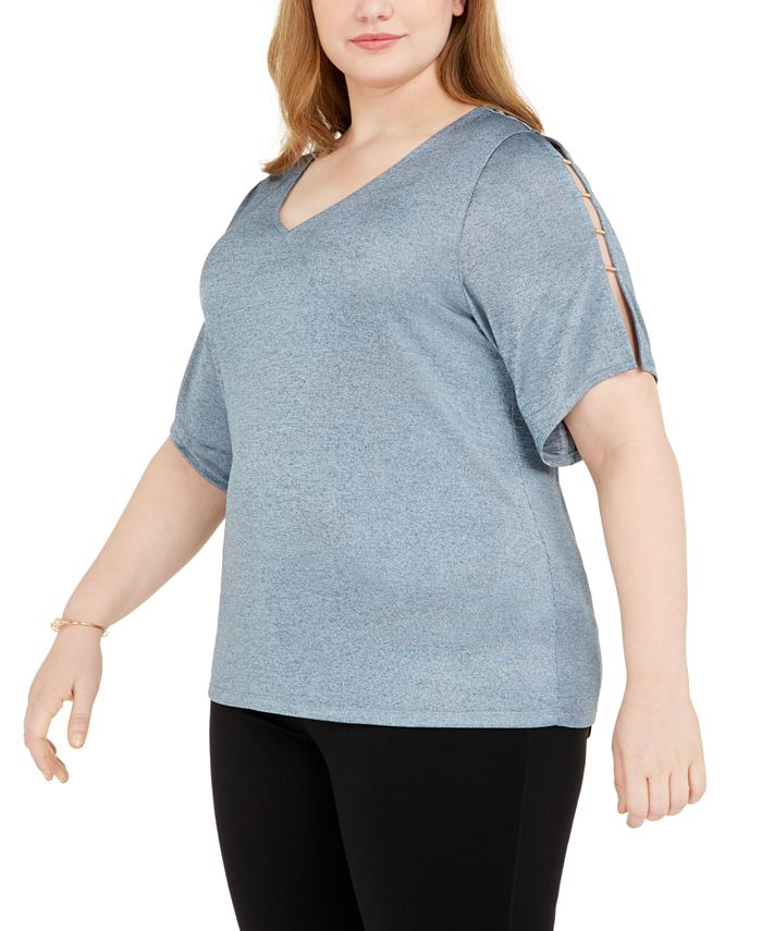 Michael Kors Plus Size Beaded Ladder-Sleeve Top - Macy's