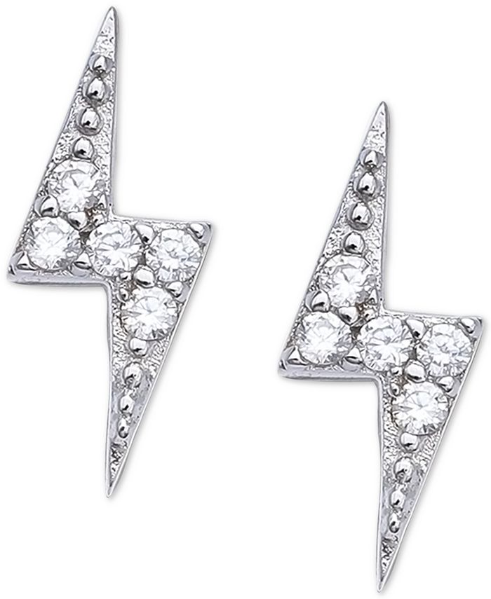 Giani Bernini Cubic Zirconia Lightning Bolt Stud Earrings in Sterling Silver, Created for Macy's ...