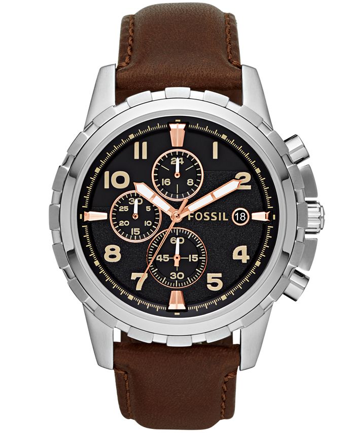 Fossil Men's Chronograph Dean Brown Leather Strap Watch 45mm - Macy's