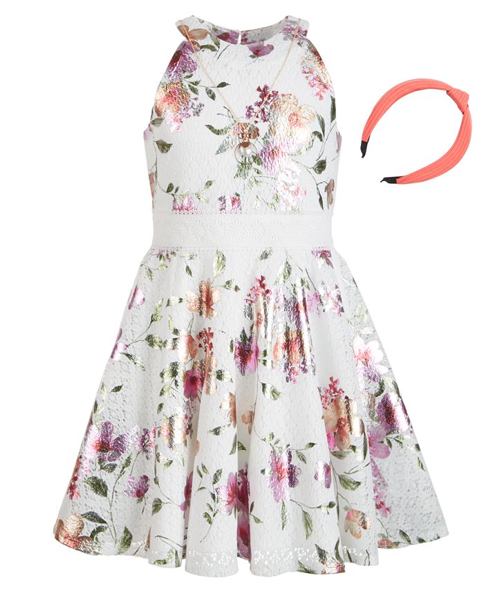 Beautees Big Girls Floral-Print Lace Dress - Macy's