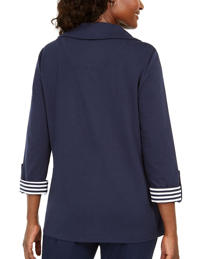 Karen Scott Petite Wing-Collar Striped-Cuff Jacket, Created for Macy's ...