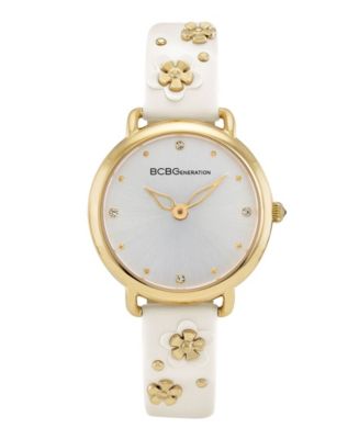 BCBGeneration Ladies 3 Hands Slim White Synthetic Leather Strap Watch ...