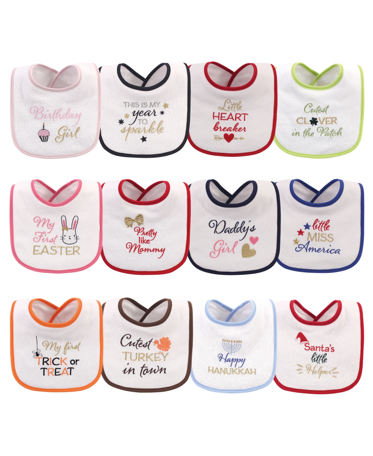 Click here for Hudson Baby Girls 12Pk Fiber Filled Holiday Bibs -... prices