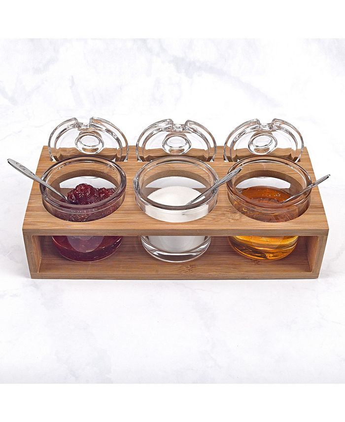 Badash Crystal Glass Jam Set with 3 Glass Jars and Spoons on A Wood ...