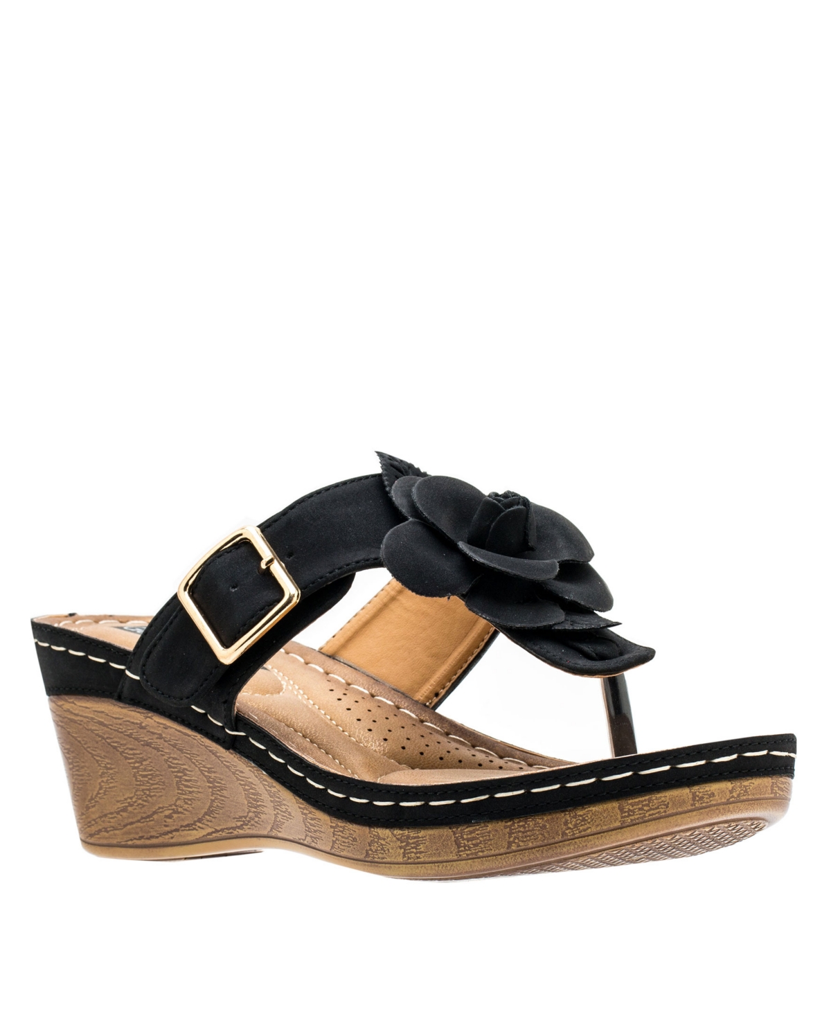 Click here for Gc Shoes Womens Flora Rosette Wedge Sandals - Blac... prices