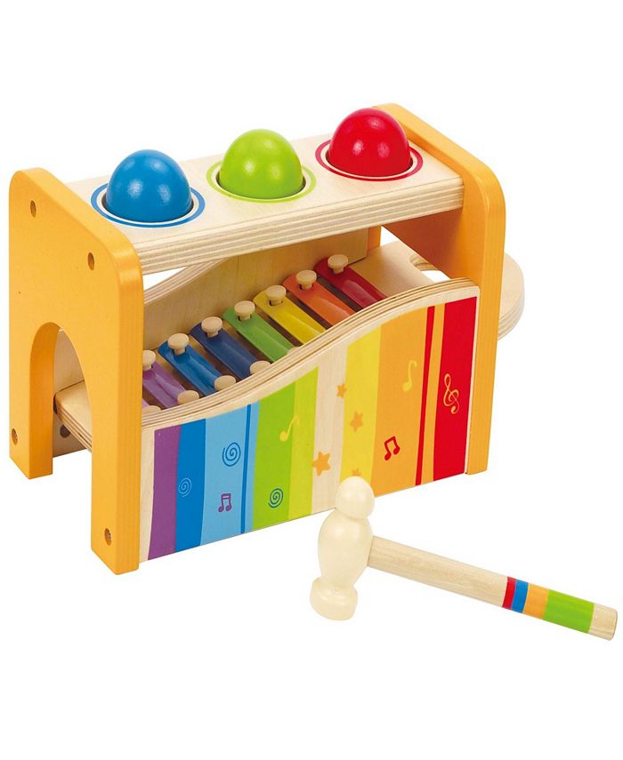 Hape Kids Wooden Musical Instrument Rainbow Pound and Tap Bench with ...