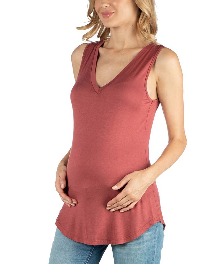 24seven Comfort Apparel V Neck Maternity Tunic Tank Top with Round ...