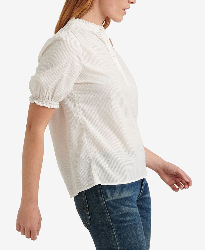 Lucky Brand Clip Dot Ruffle-Trimmed Popover Top - Macy's