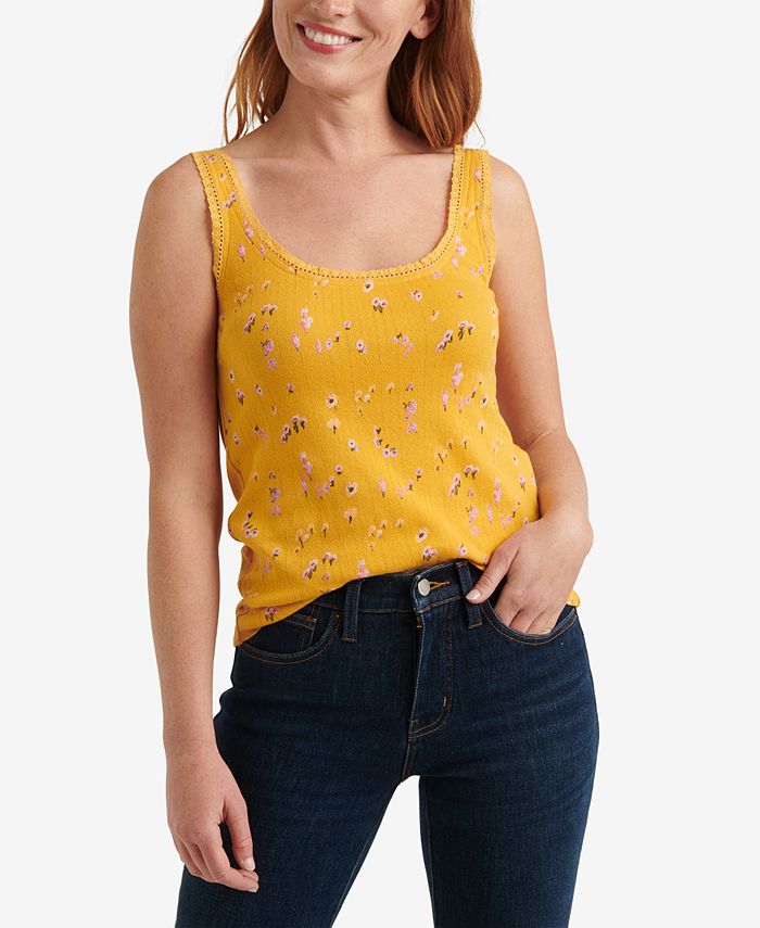 Lucky Brand Printed Pointelle Cotton Tank Top - Macy's