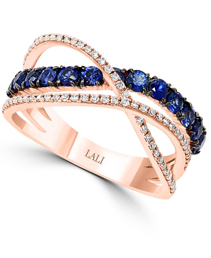 LALI Jewels Sapphire (7/8 ct. t.w.) & Diamond (1/5 ct. t.w.) Crossover ...