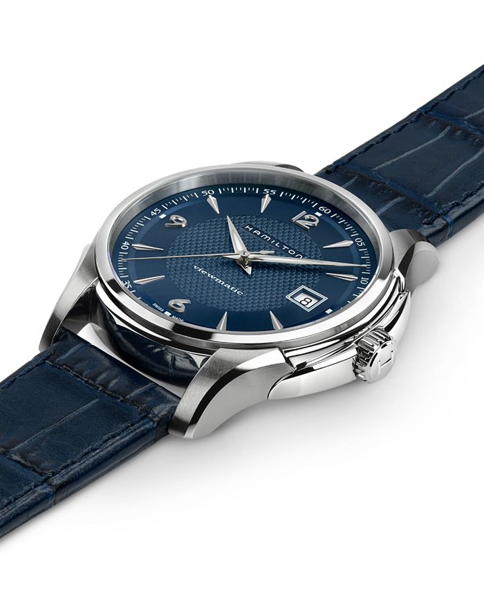 Hamilton Men's Swiss Automatic Jazzmaster Viewmatic Blue Leather Strap ...