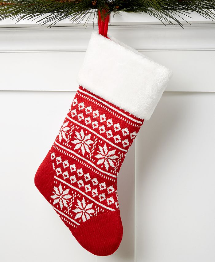 Holiday Lane Red & White Snowflake Christmas Stocking, Created for Macy ...