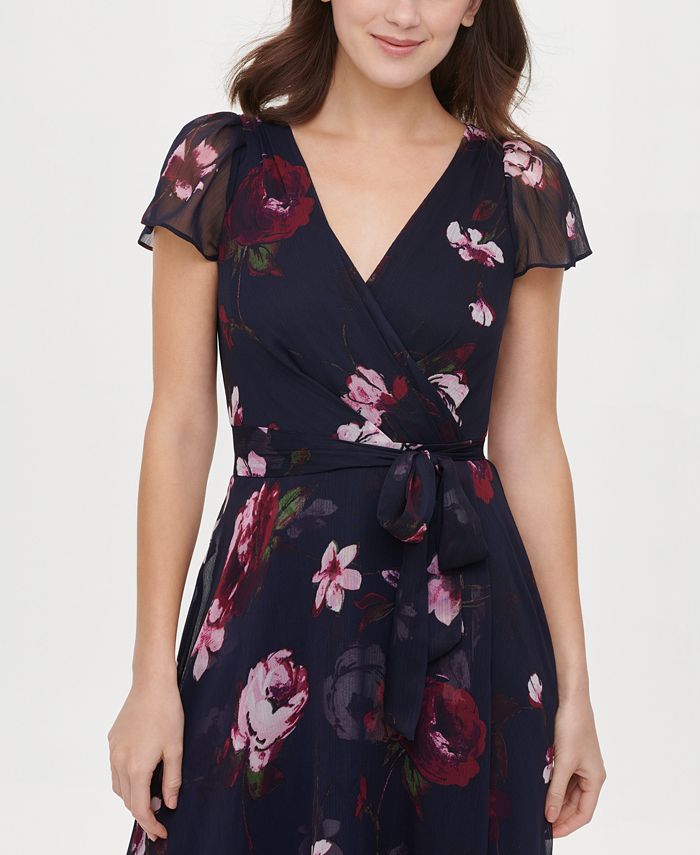 Dkny Flutter Sleeve V Neck Wrap Midi Macys