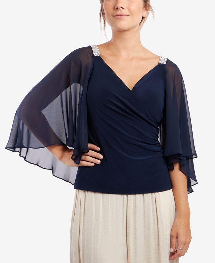 MSK Chiffon-Cape Embellished-Shoulder Top - Macy's