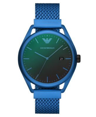 Emporio Armani Men's Blue Aluminum Mesh Bracelet Watch 43mm - Macy's