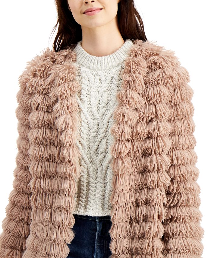 Sage The Label Fringe Faux-Fur Open-Front Jacket - Macy's