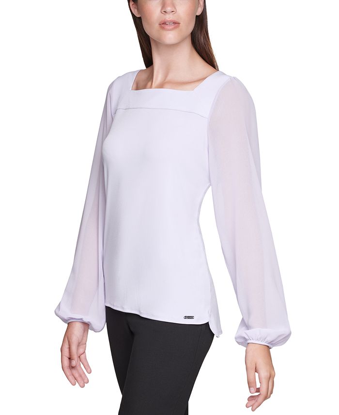 Calvin Klein Chiffon Long-Sleeve Top - Macy's