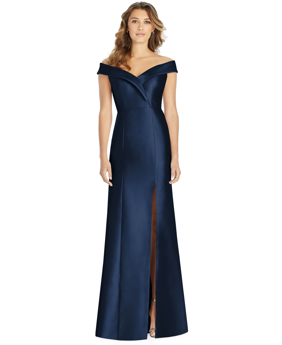 Click here for Alfred Sung Off-The-Shoulder Satin Gown - Midnight... prices