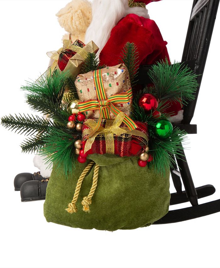 Glitzhome Christmas Sitting Santa Figurine with Wooden Rocking Chair ...