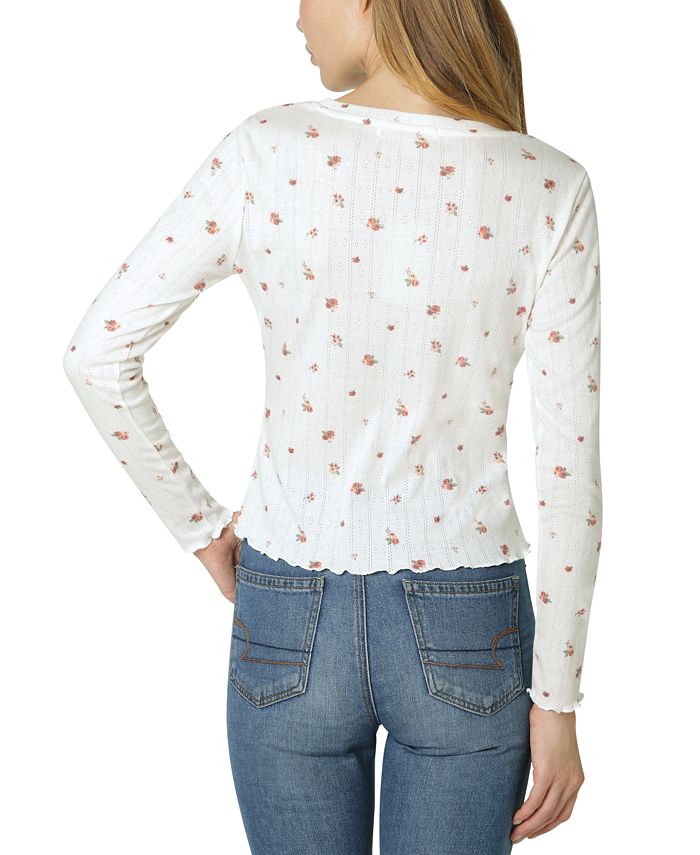 Ultra Flirt Juniors' Printed Pointelle-Knit Top - Macy's