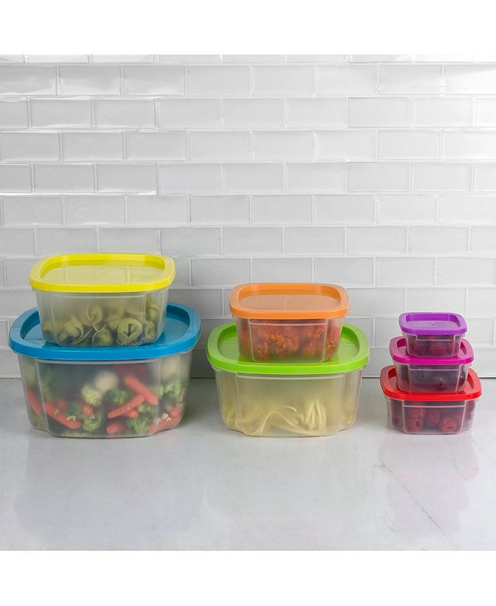 Home Basics Plastic 7-Pc. Food Storage Container Set with Multi-Colored ...