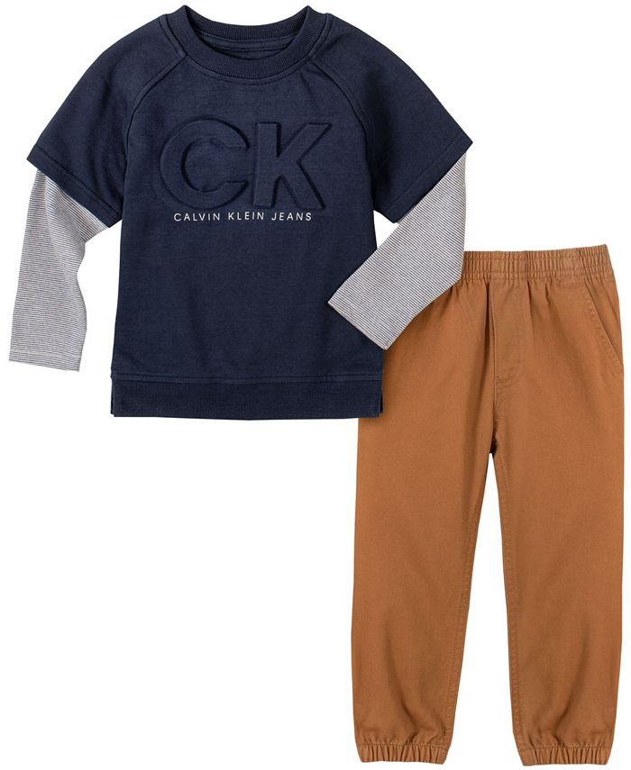 Calvin Klein Jean Toddler Boys Knit Slider Sleeves Top and Pant 2 Piece ...