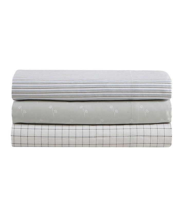 Kenneth Cole Twill Grid Cotton Sateen Queen Sheet Set - Macy's