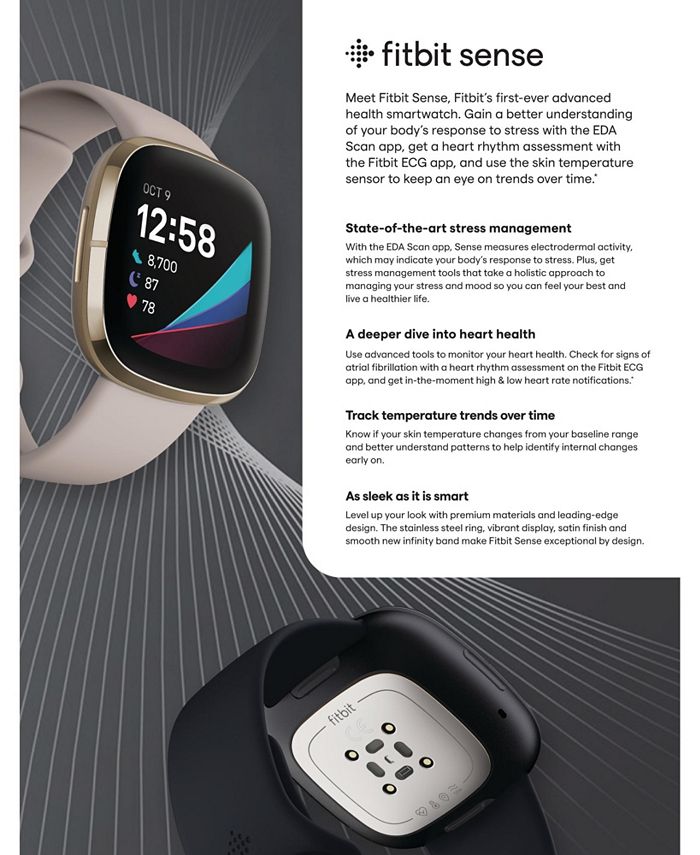 Fitbit Sense Lunar White Strap Smart Watch 39mm - Macy's