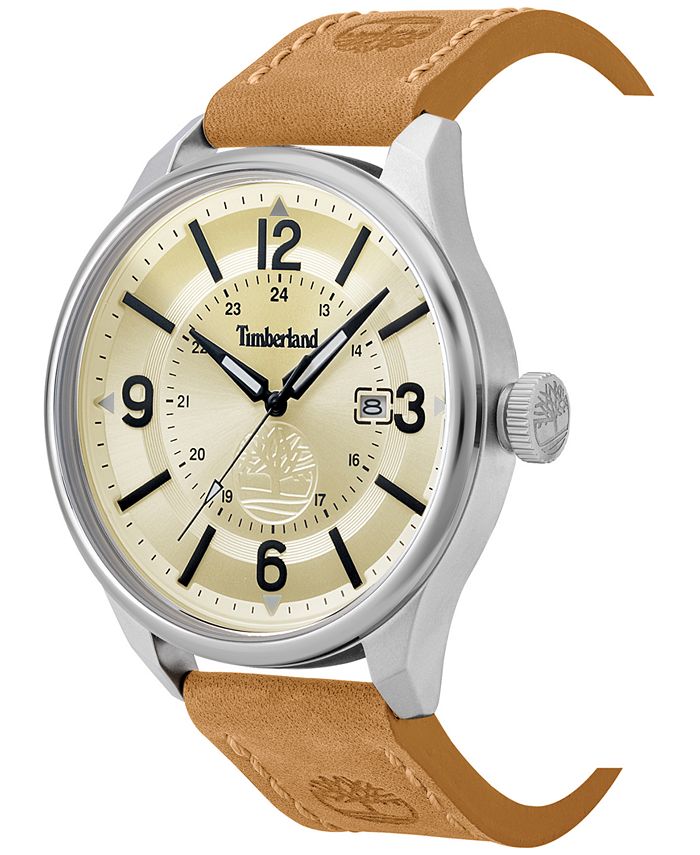 Timberland Men's Brown Leather Strap Watch 46mm - Macy's