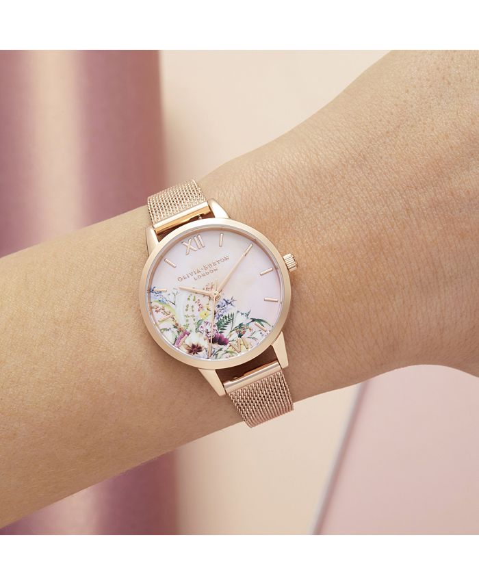 Olivia Burton Women's Enchanted Garden Rose Gold-Tone Mesh Bracelet ...