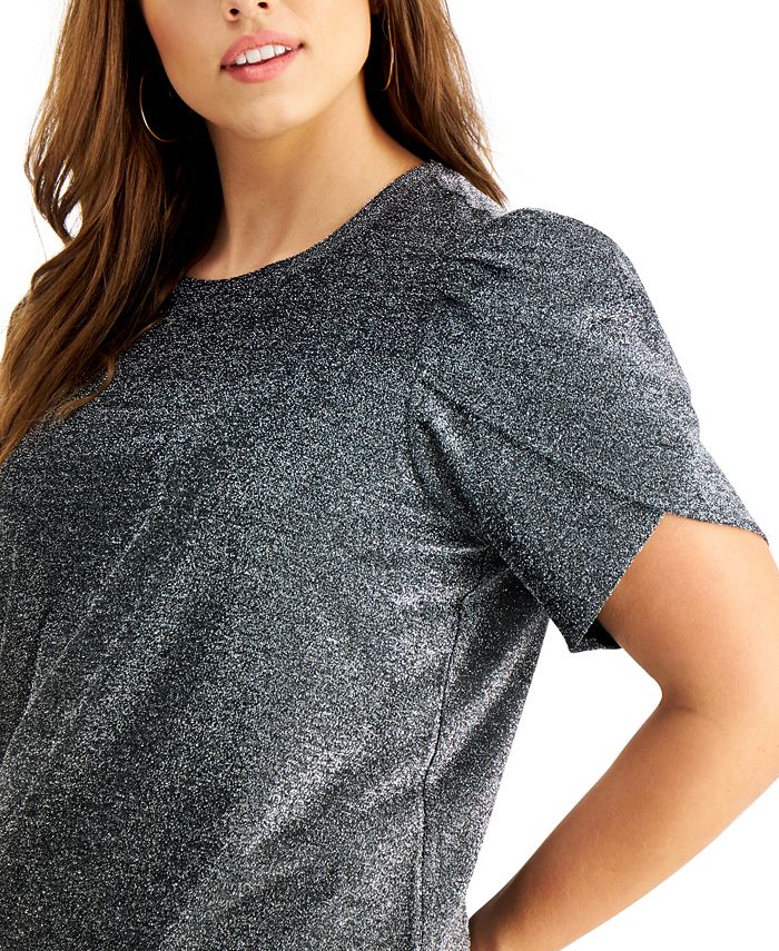 Michael Kors Plus Size Metallic Petal-Sleeve Top - Macy's