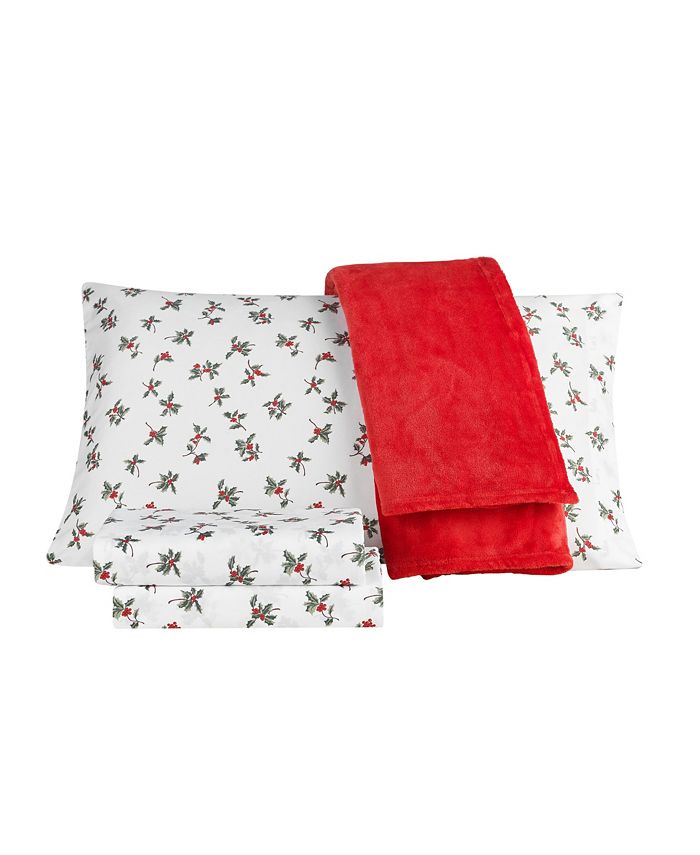 Sanders CLOSEOUT! Holiday Microfiber 5 Piece Queen Sheet Set and Throw ...