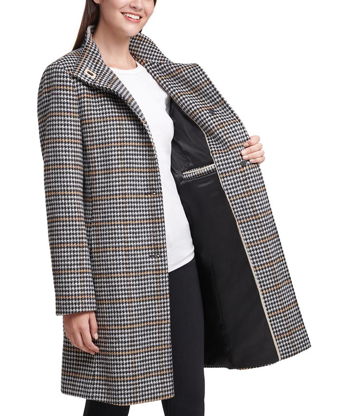Calvin Klein Stand-Collar Houndstooth Walker Coat & Reviews - Coats ...