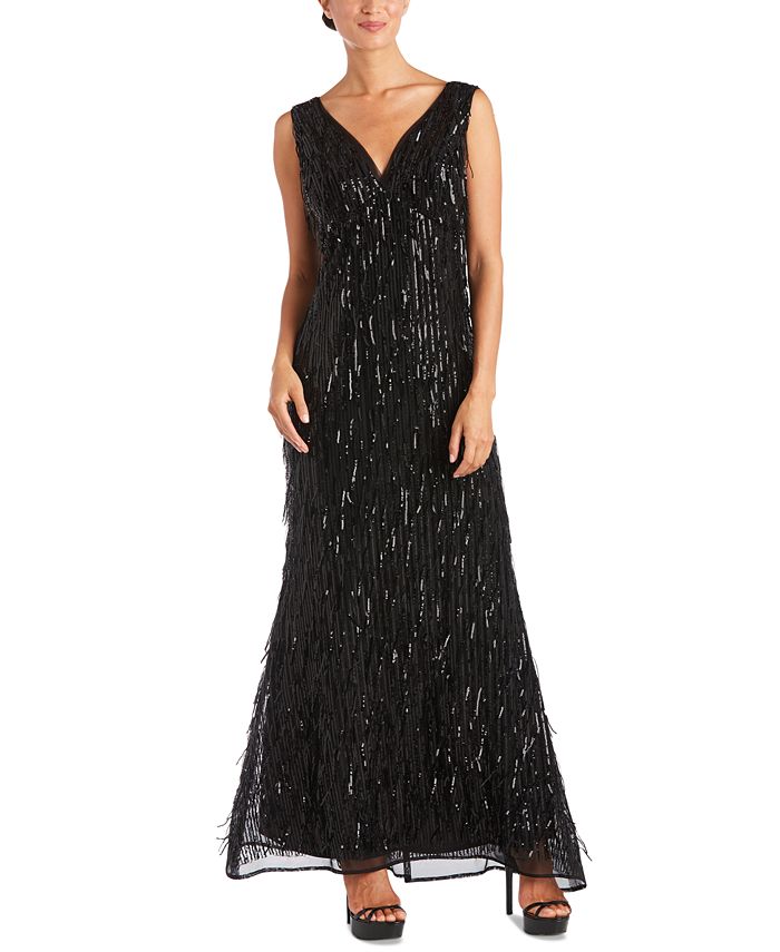 R & M Richards Sequin-Fringe Gown - Macy's