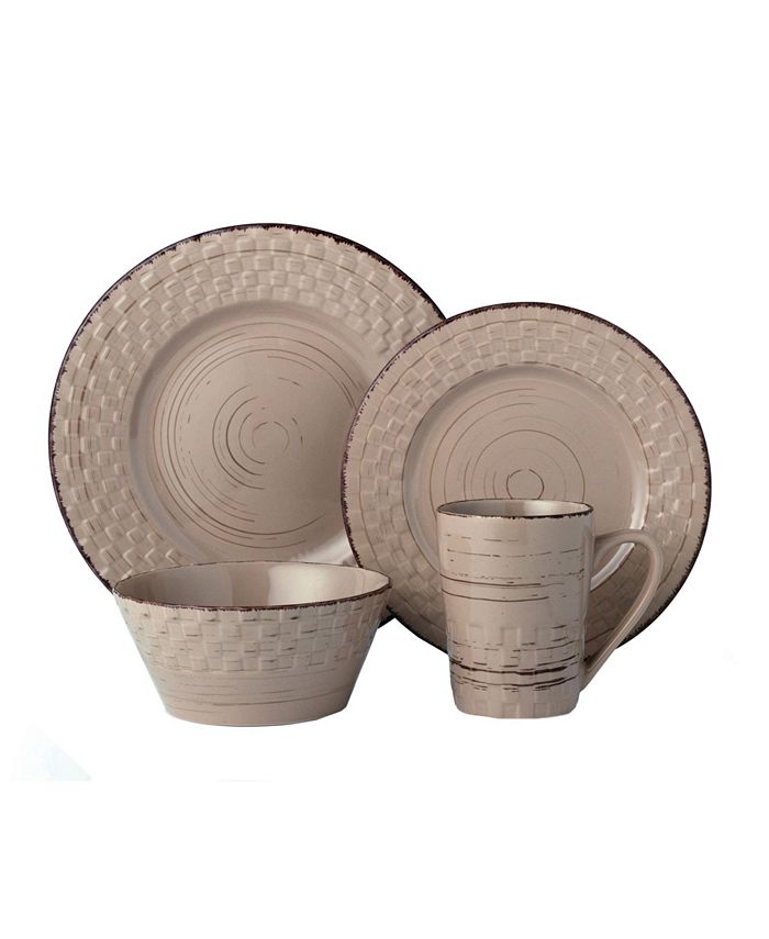 Lorren Home Trends 16 Piece Distressed Weave Dinnerware Set, Service ...