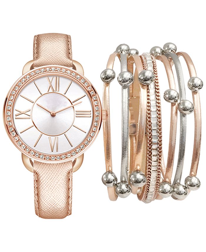 Jessica Carlyle Women's Rose Gold-Tone Strap Watch 36mm Gift Set ...